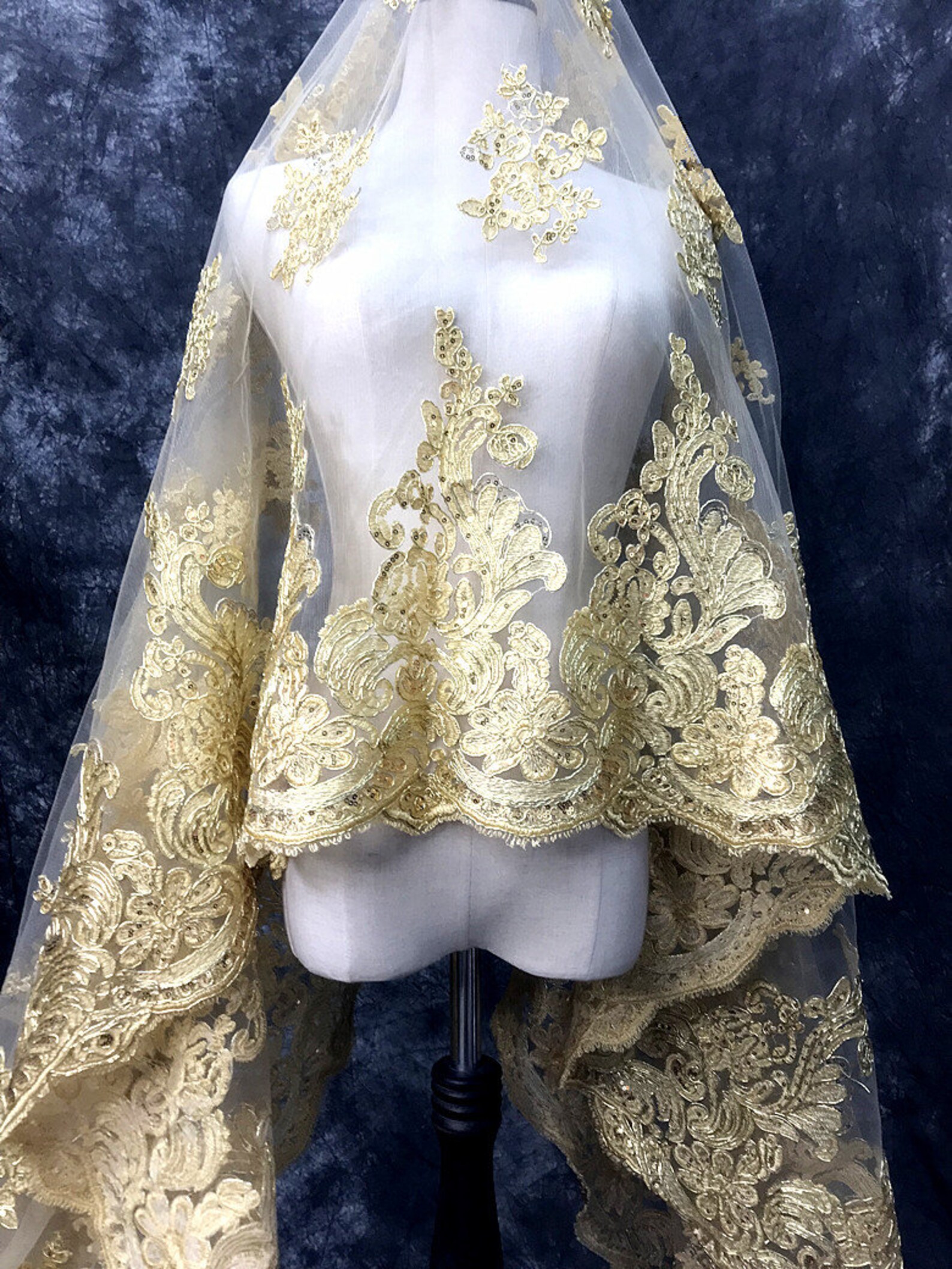 Heavy Gold Lace Fabric, Sequined Alencon Lace Fabric, Corded ...