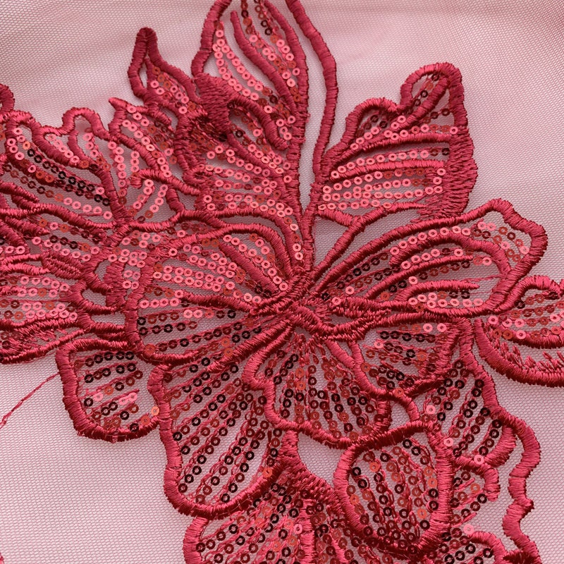 A Pair of Sequins Lace Applique in Navy Blue, Pink, Wine Red, Red for ...