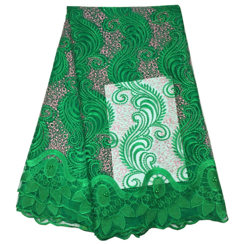 2019 New Collection! High Quality Green African Lace Fabric With Heavy ...
