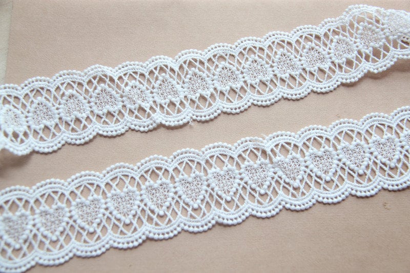 White Lace Trim Both Scalloped Lace Heart Center Trim Retro - Etsy