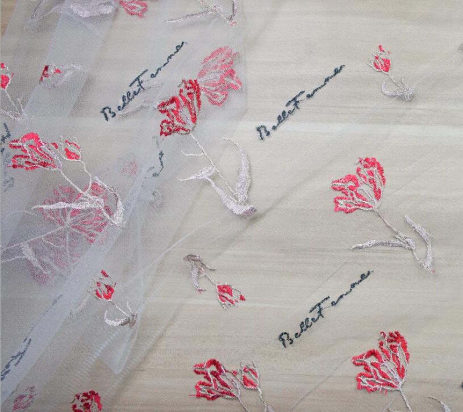 Red Rose Lace Fabric Romantic Rose Tulle Fabric With Letter | Etsy