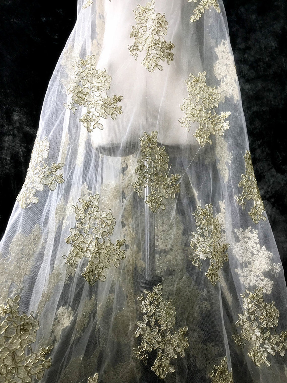 Gold Lace Fabric Gold Metallic Embroidered Flower Applique | Etsy