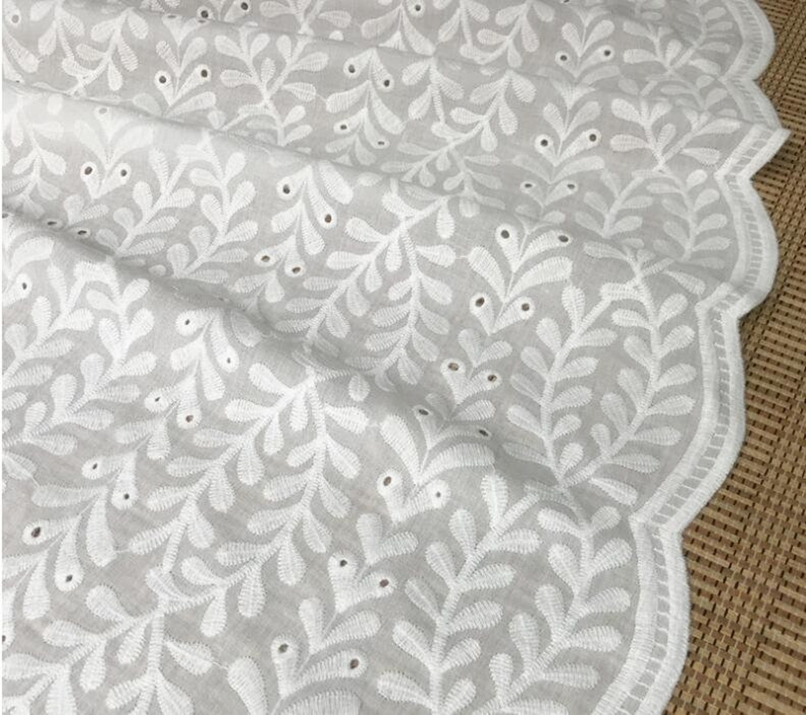 Leaf Pattern Cotton Lace Fabric, Cotton Embroidered Lace Fabric, Eyelet ...