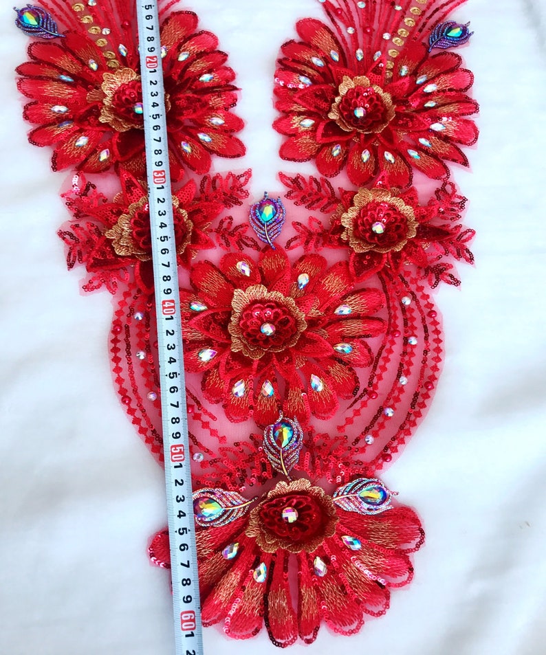 Large Bodice 3D Flower Rhinestone Sequin Bodice Lace Applique ...