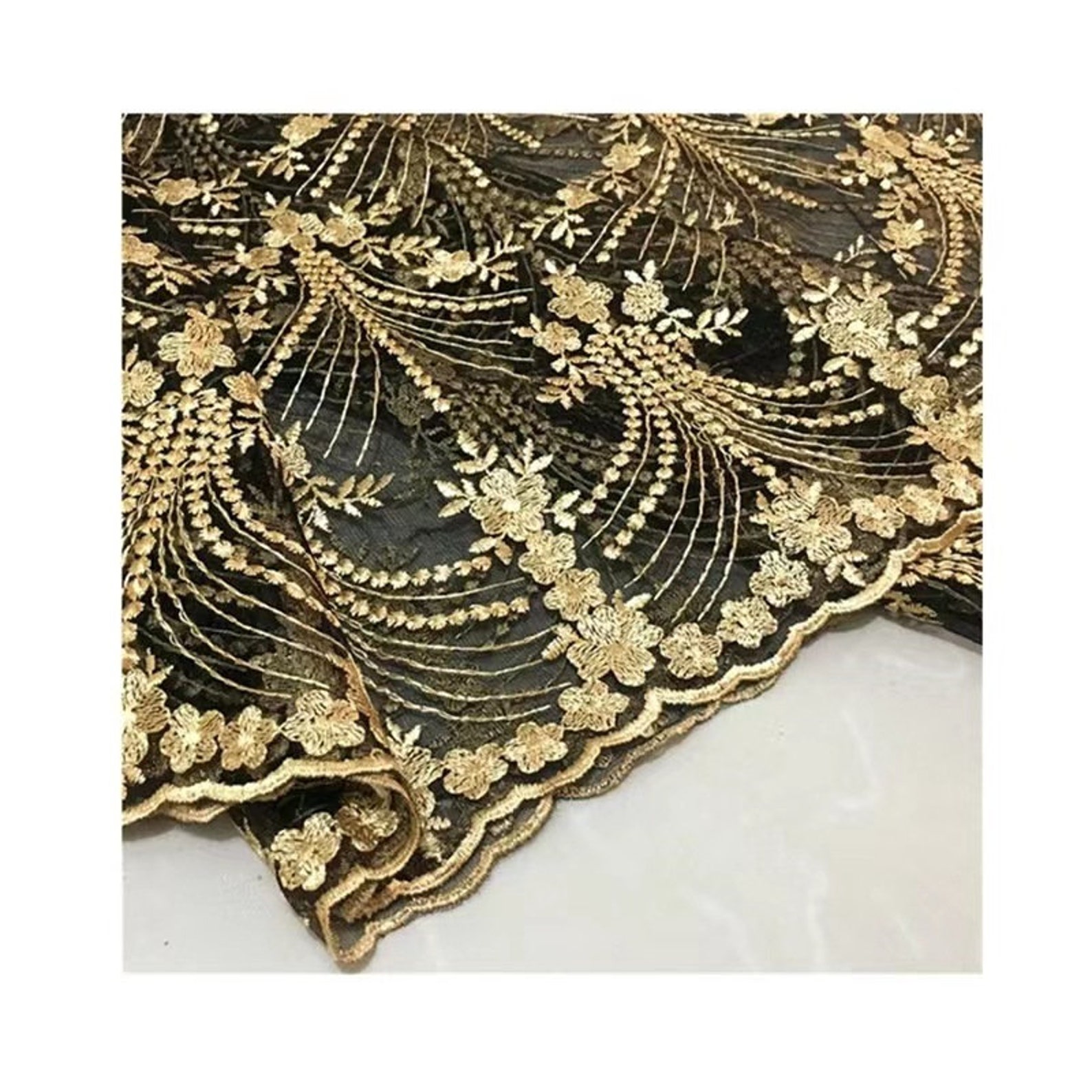 Vintage Gold Lace Fabric, Golden Embroidery Mesh Lace Fabric, Soft ...