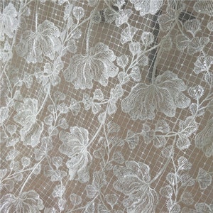 1 Yard Lace Fabric Ivory Beautiful Grid Sequined Bridal Wedding Fabric ...
