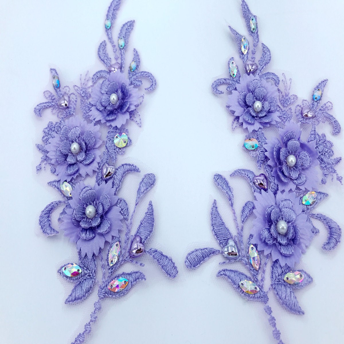 Pale Purple Lace Applique 3D Flowers Beaded Appliques - Etsy