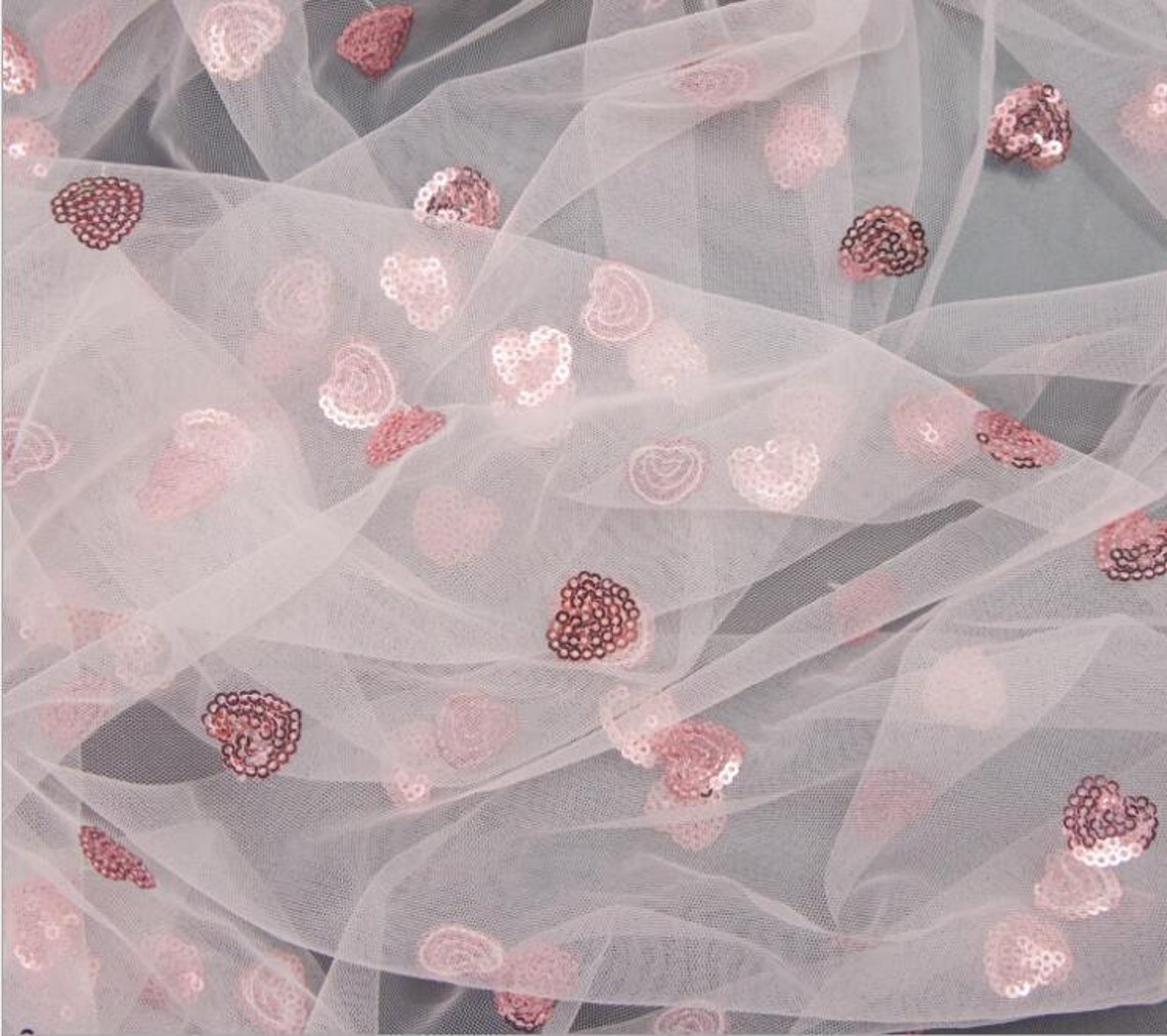 Sequined Heart Lace Fabric Soft Tulle Embroidered Fabric For | Etsy