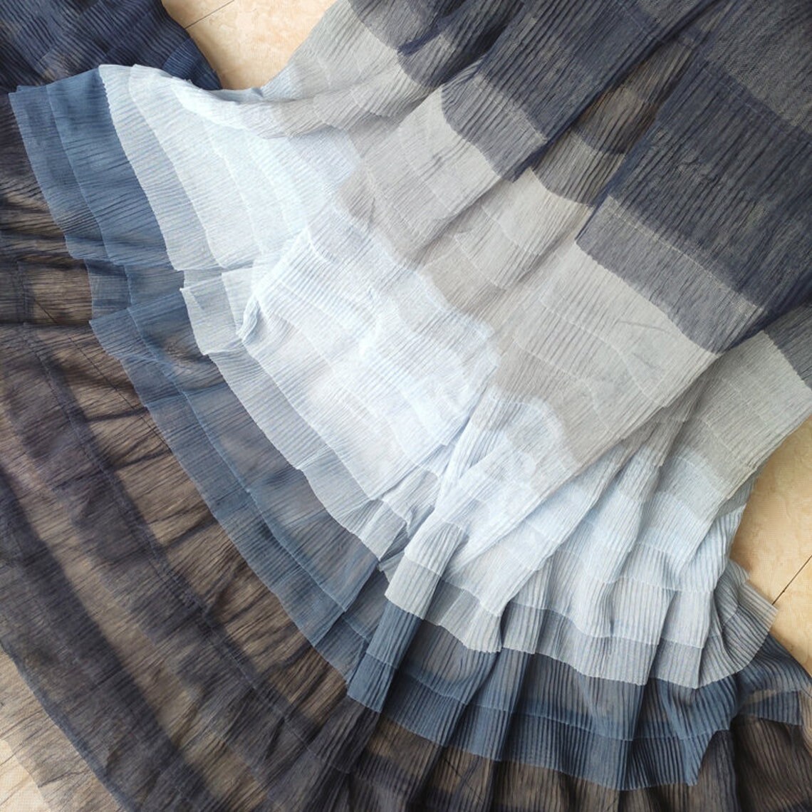 Blue Gray Ruffled Pleated Lace Fabric Soft Tulle Lace Wedding | Etsy