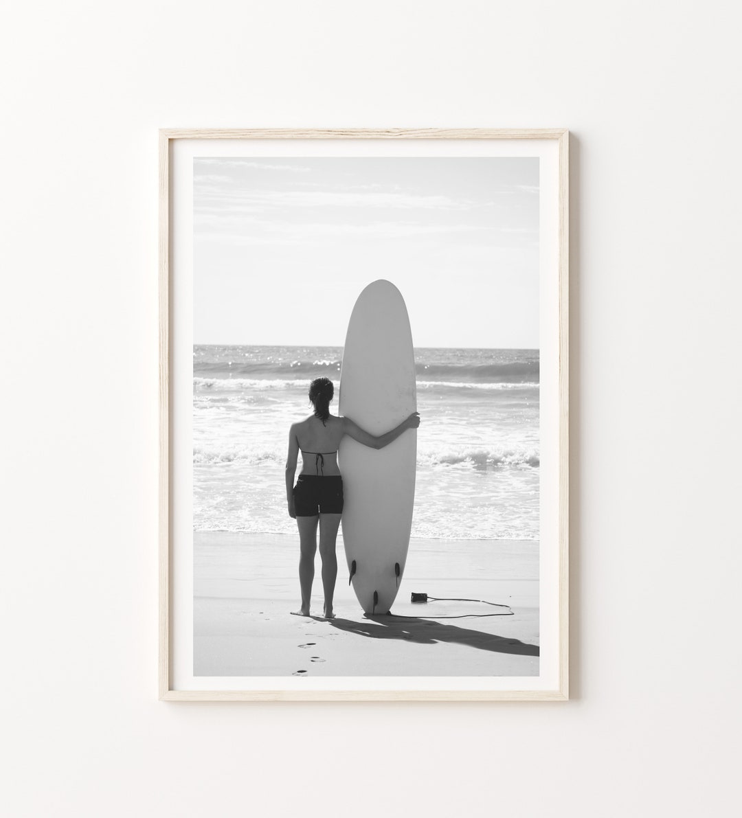 Surfing Print, Black and White Digital Print, Girl Surfing Poster Print ...