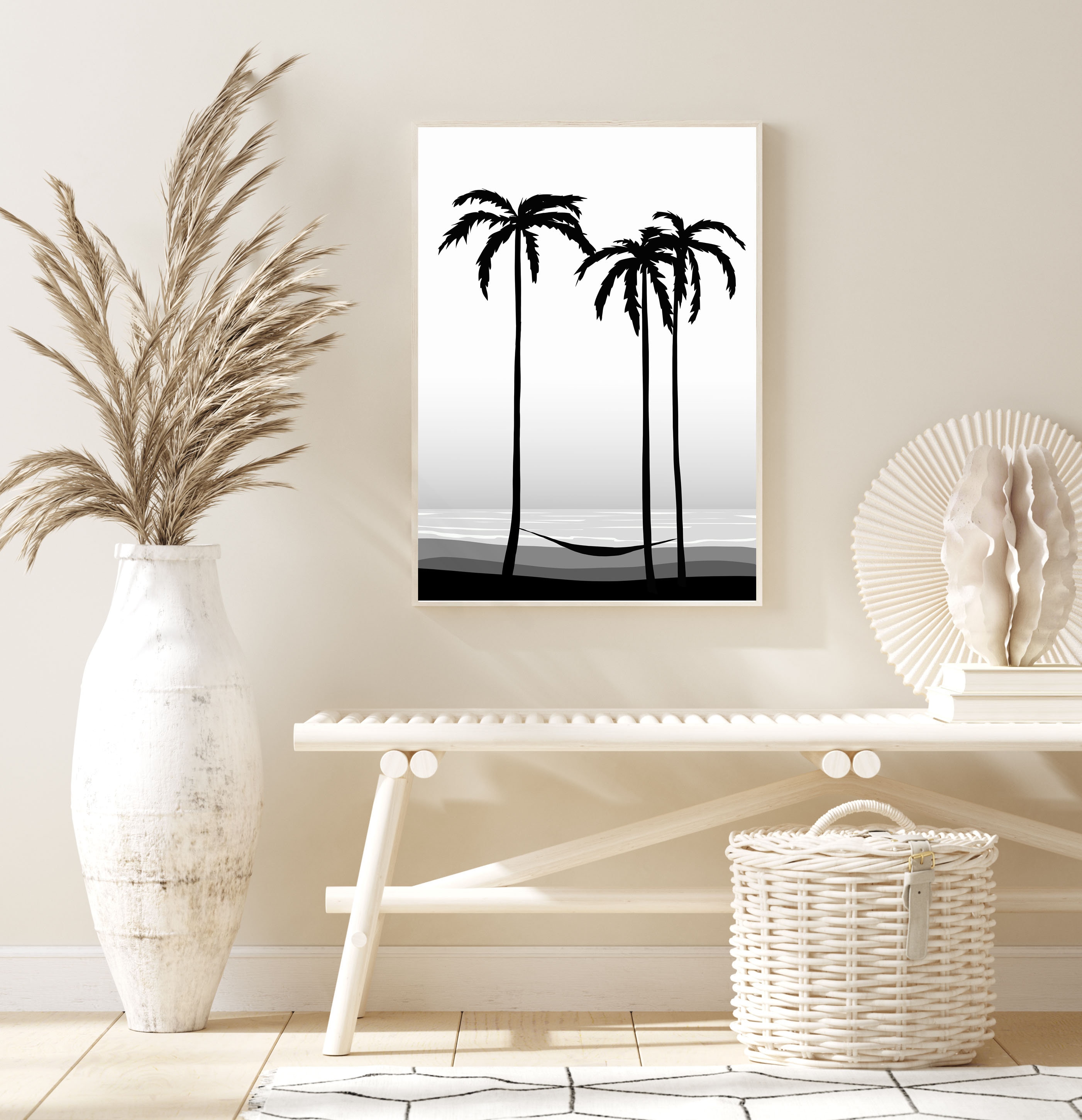 Palm Tree Art Print, Digital Download Black and White Abstract Art ...