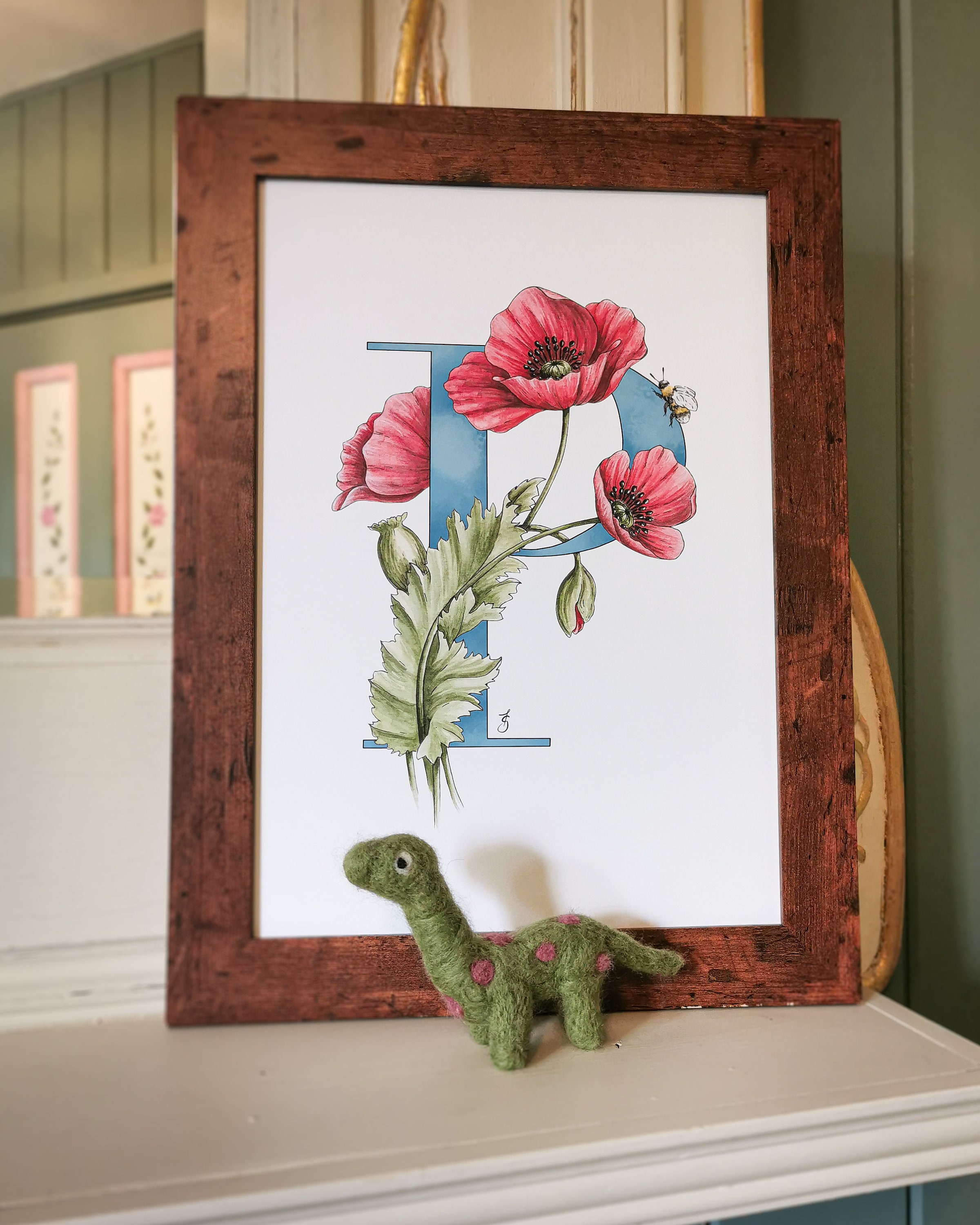 P is for Poppy Flower Letter Print. A Blue or Pink Letter P - Etsy UK