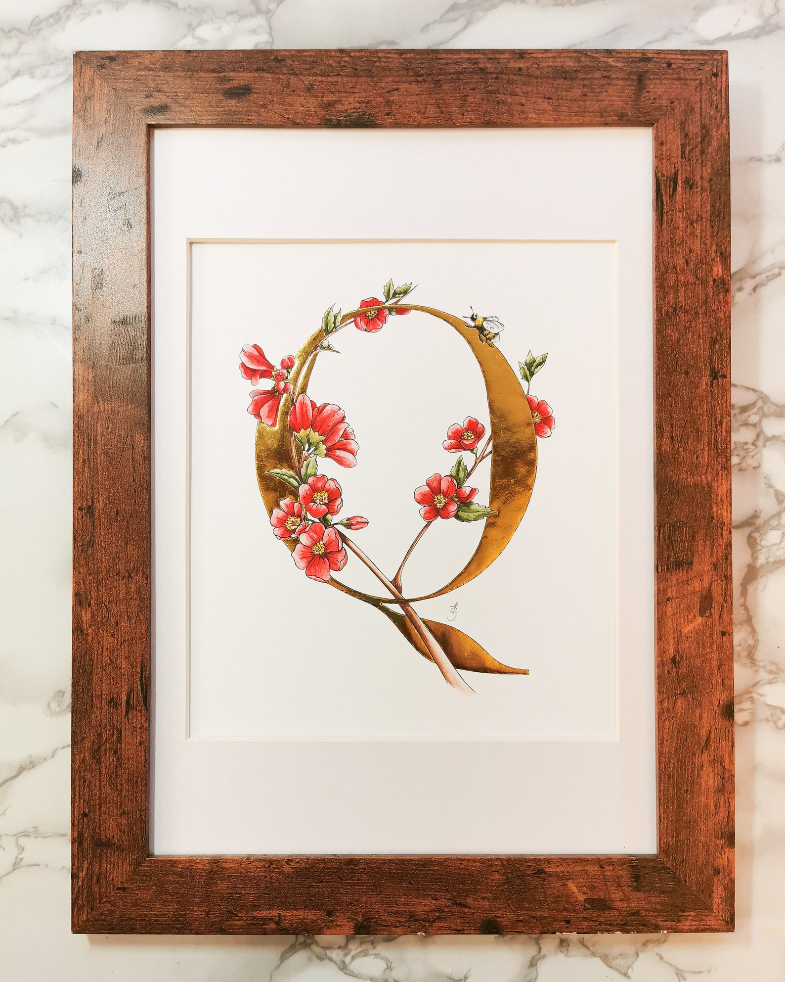 Q is for Quince fine art print with hand applied 23.5 karat | Etsy