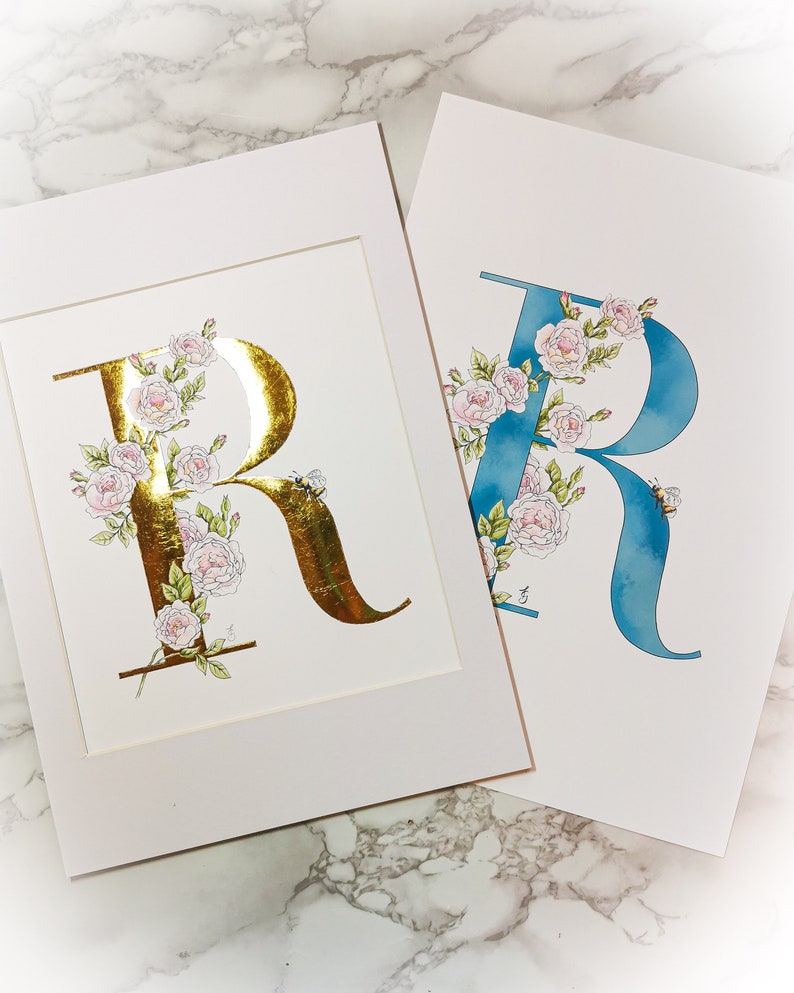 R is for Rose Flower Letter Print. A Blue or Pink R Initial | Etsy UK