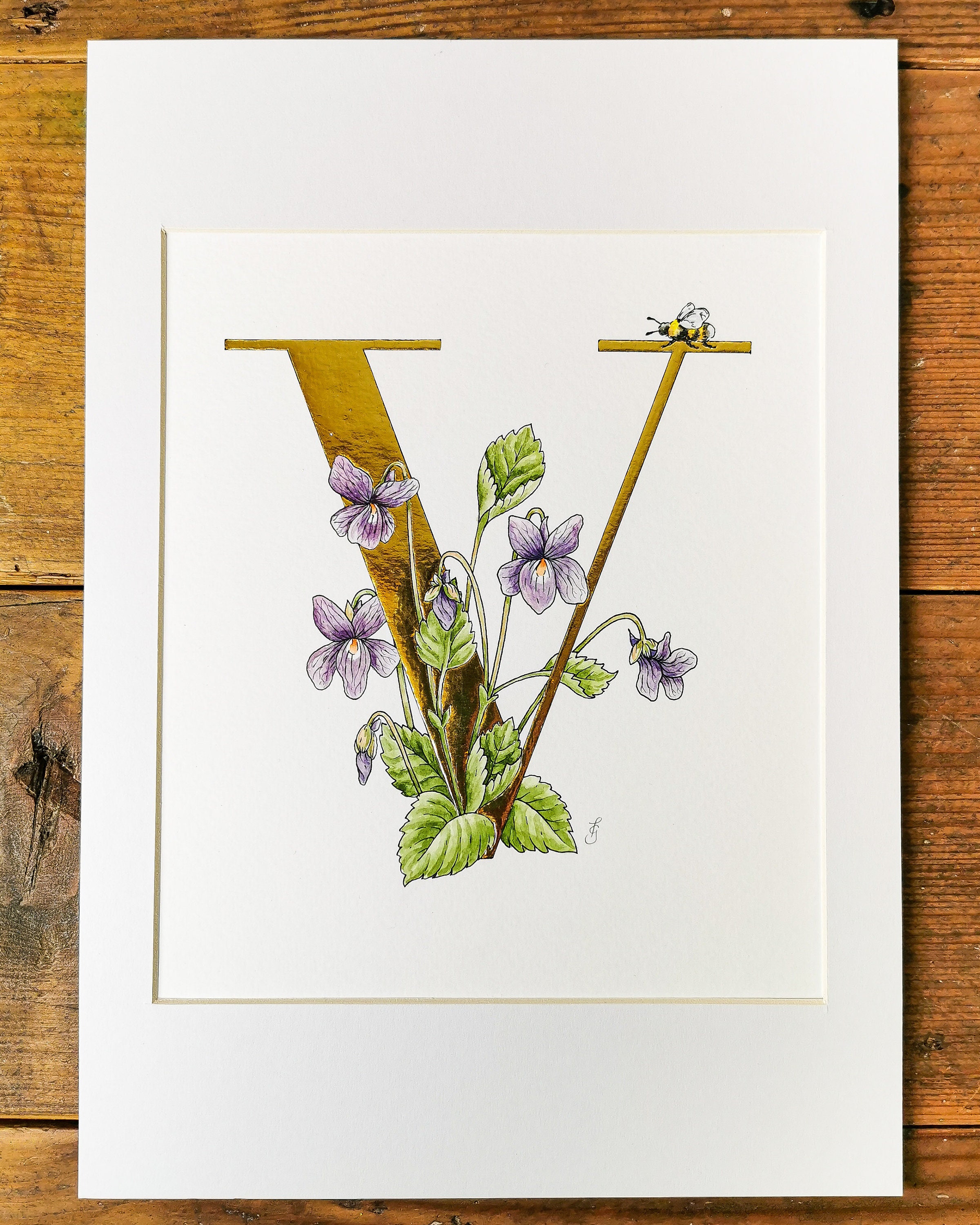 V is for Violet Original Gouache Ink and Gold Leaf Painting. - Etsy