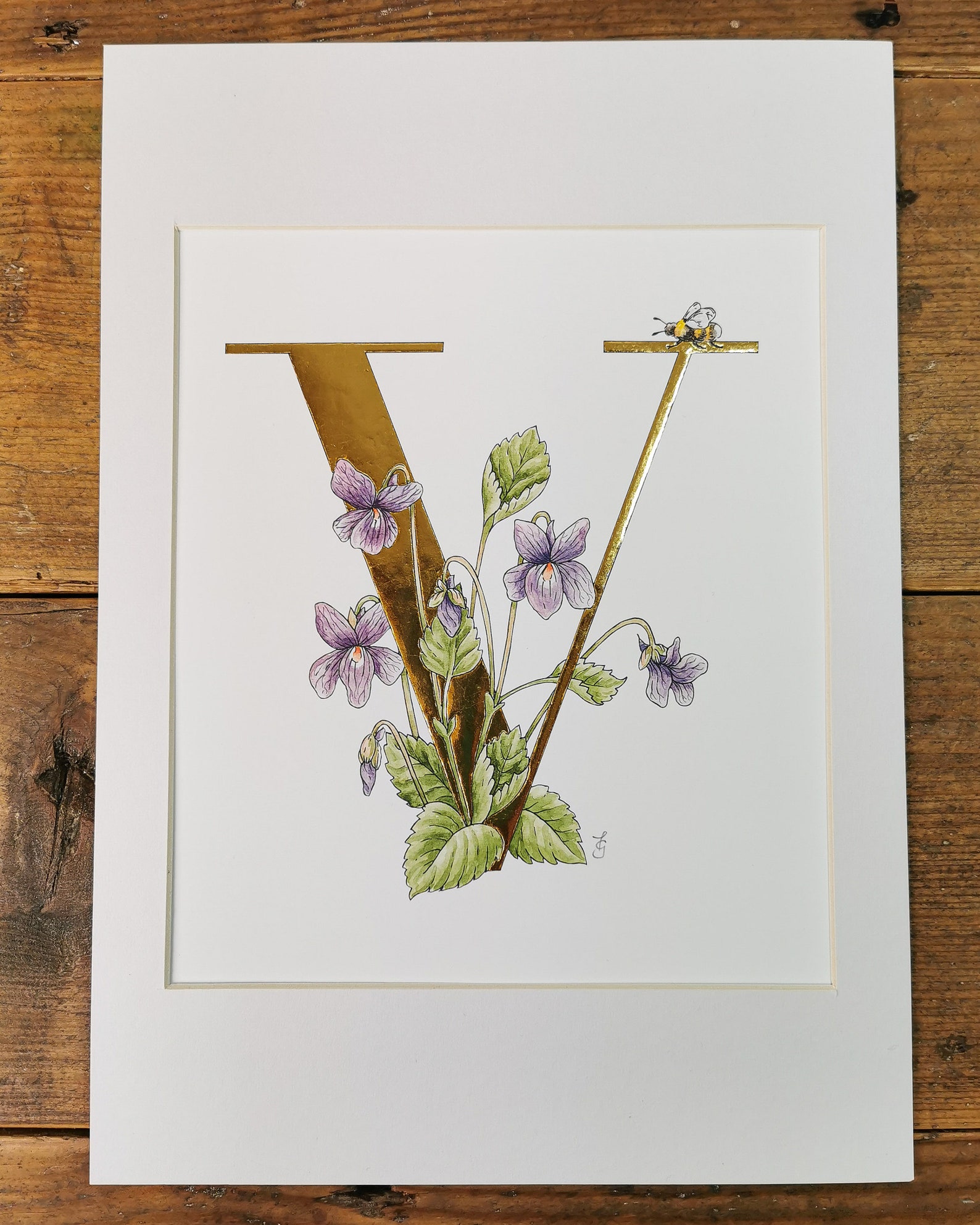V is for Violet Fine Art Print With Hand Applied 23.5 Karat - Etsy