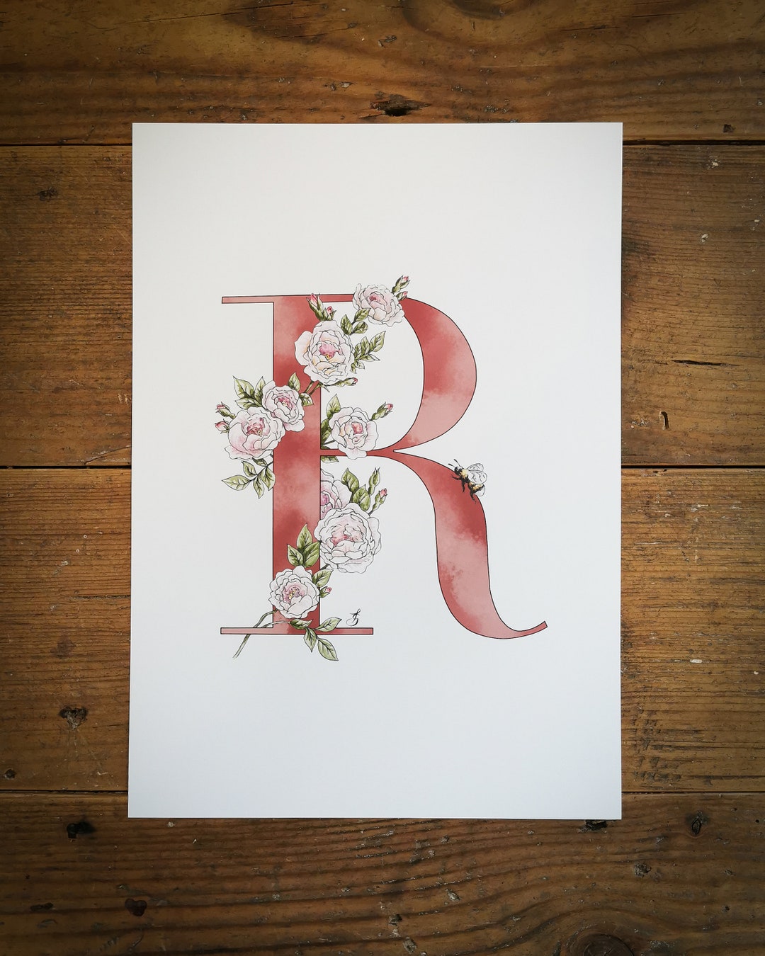 R is for Rose, Flower Letter Print. A Blue or Pink R Initial With ...
