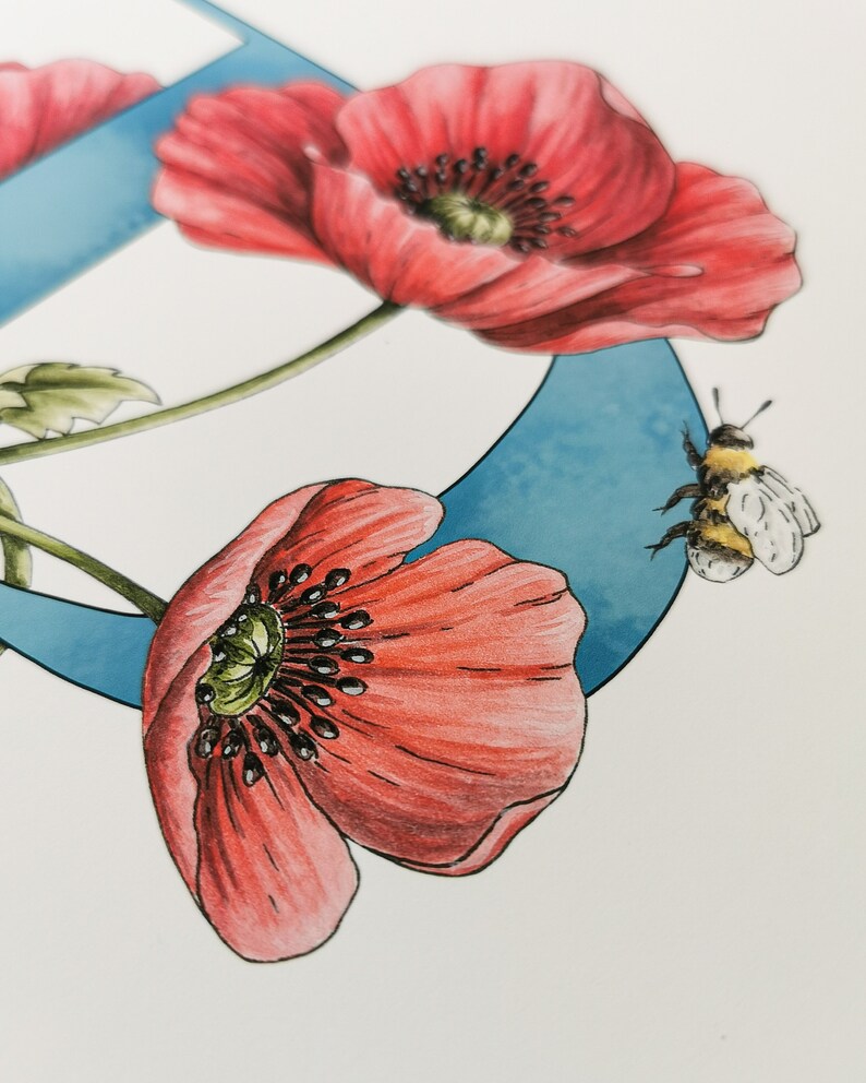 P is for Poppy Flower Letter Print. A Blue or Pink Letter P - Etsy UK