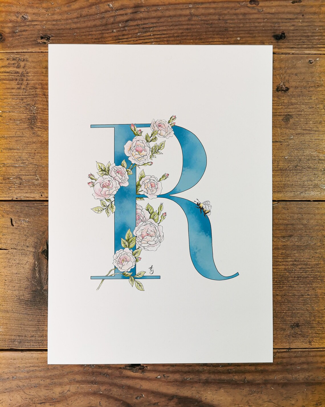 R is for Rose Flower Letter Print. A Blue or Pink R Initial | Etsy UK