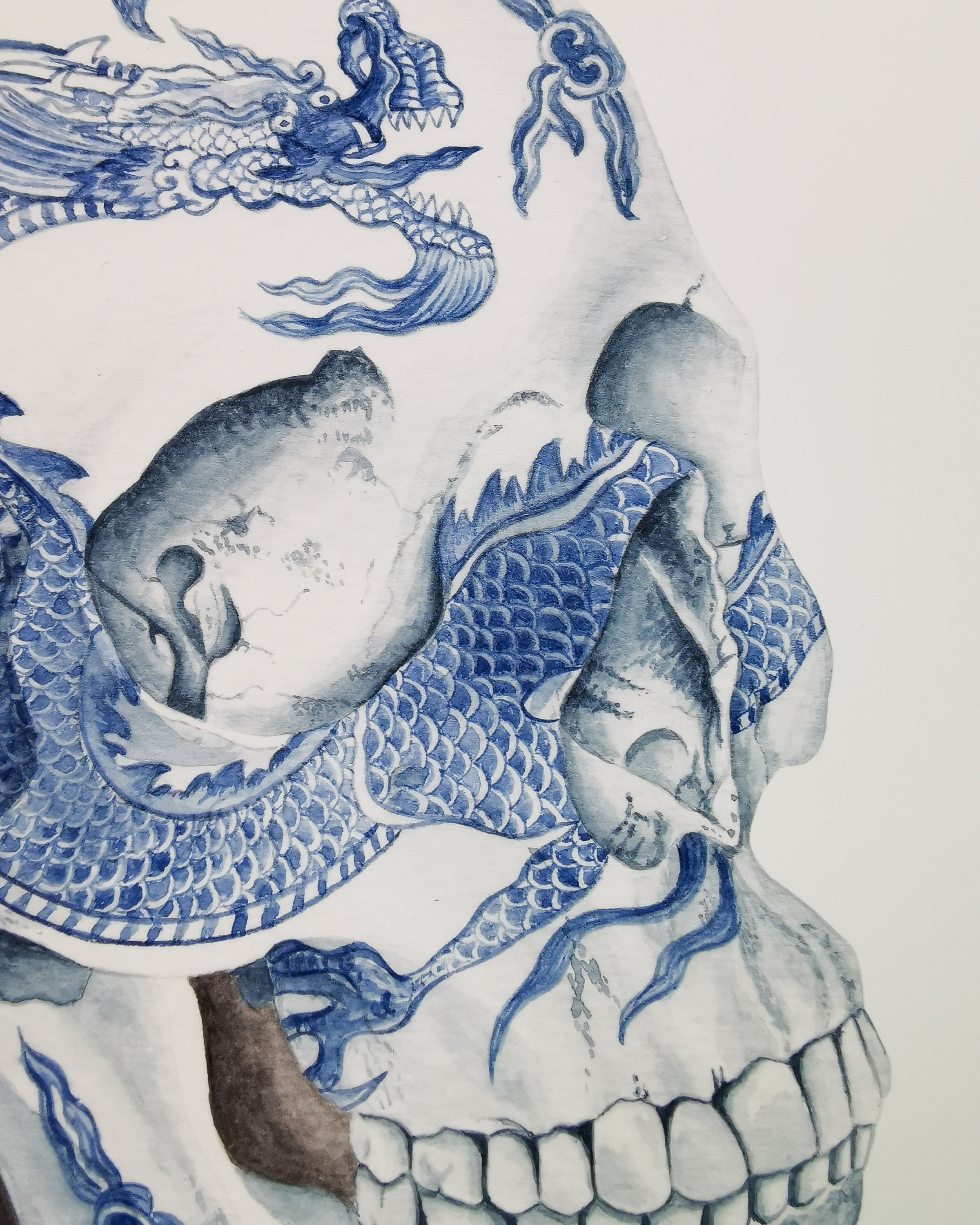 Blue and White Dragon Skull Print. Taken From My Painting of a - Etsy