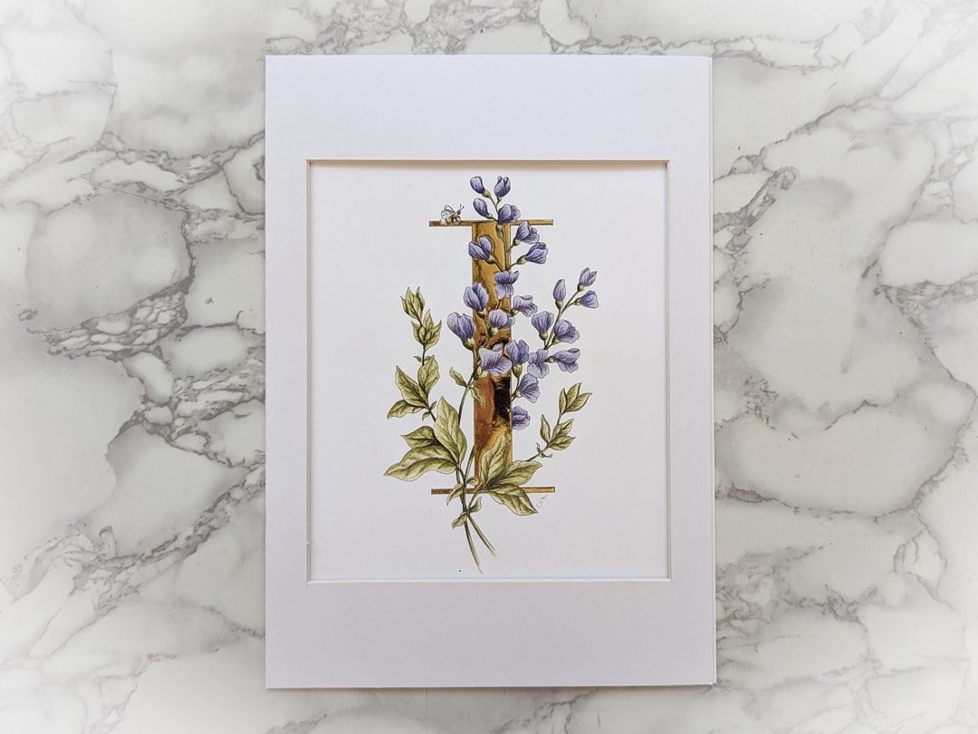 I is for Indigo Gilded Print. A Gold Letter I With Intertwined Indigo ...