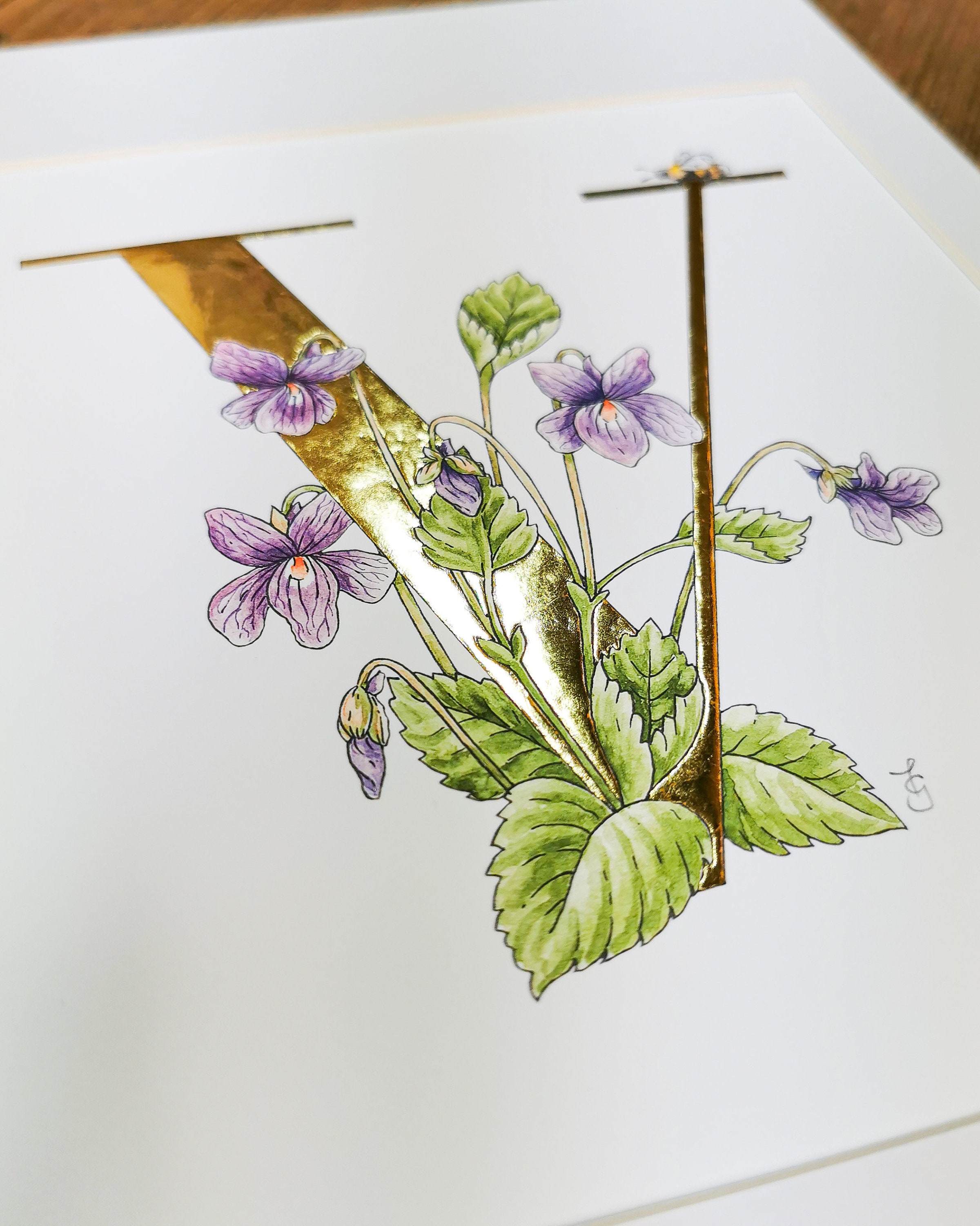 V is for Violet Fine Art Print With Hand Applied 23.5 Karat - Etsy