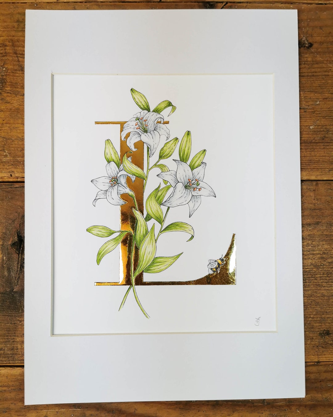 L is for Lily, Fine Art Print With 23.5 Karat Gold Leaf. A Gold Letter ...