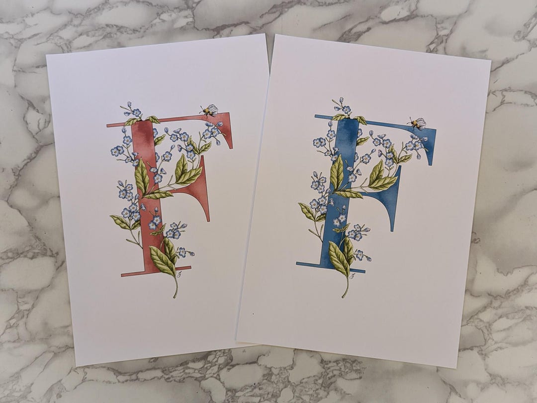 F is for Forget-me-not Coloured Letter Print, Can Be Personalised ...