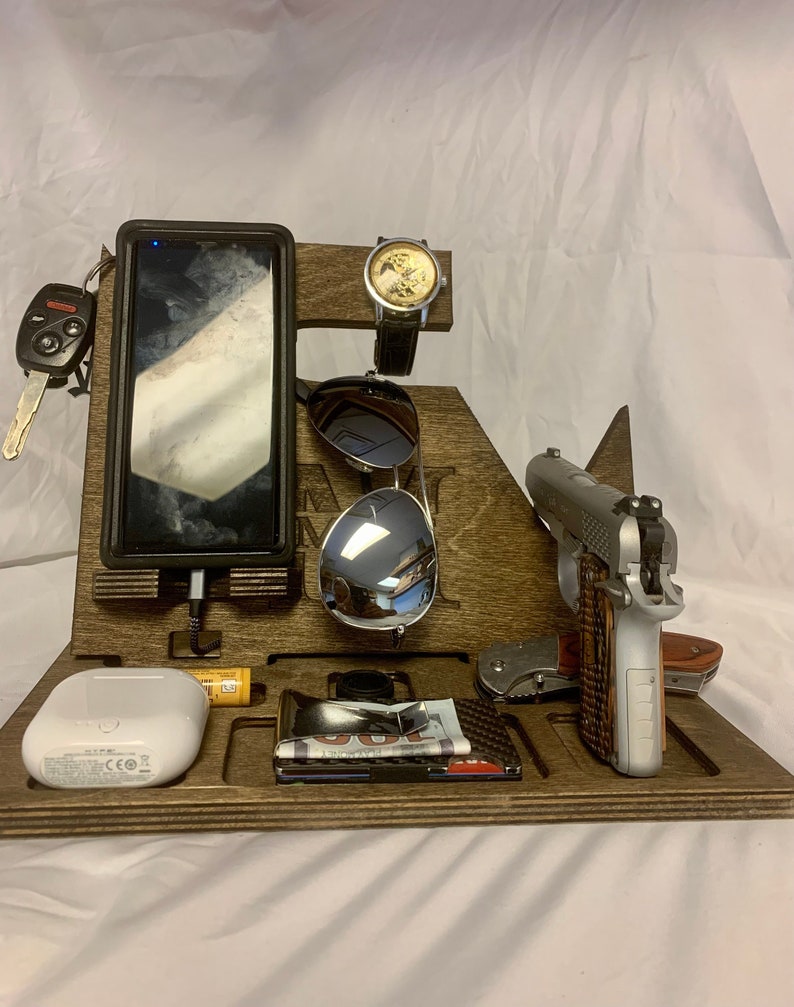 Personalized Bedside EDC Dump Tray Nightstand Wood Organizer | Etsy