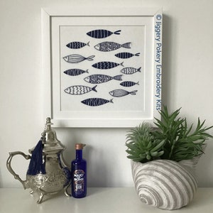 Blue Fish Embroidery Kit. Scandi Design. Embroidered Wall Art. - Etsy