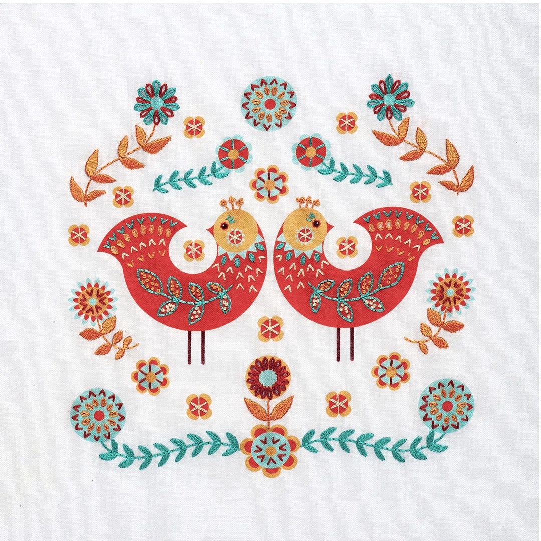 Folk Art Embroidery Kit. Scandi Style Design. Lovely Bird Embroidery ...