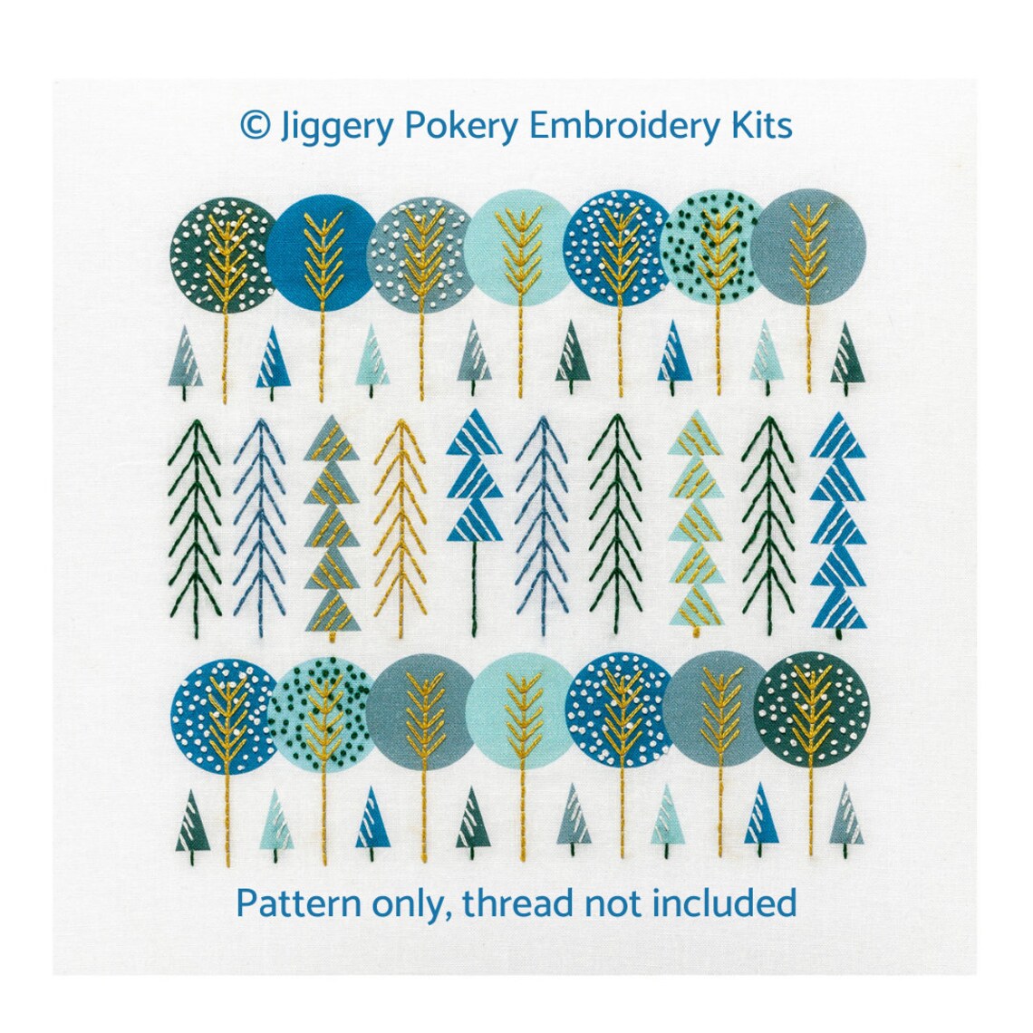 Scandi Trees Embroidery Pattern. Slate Blue Green Gold and | Etsy UK
