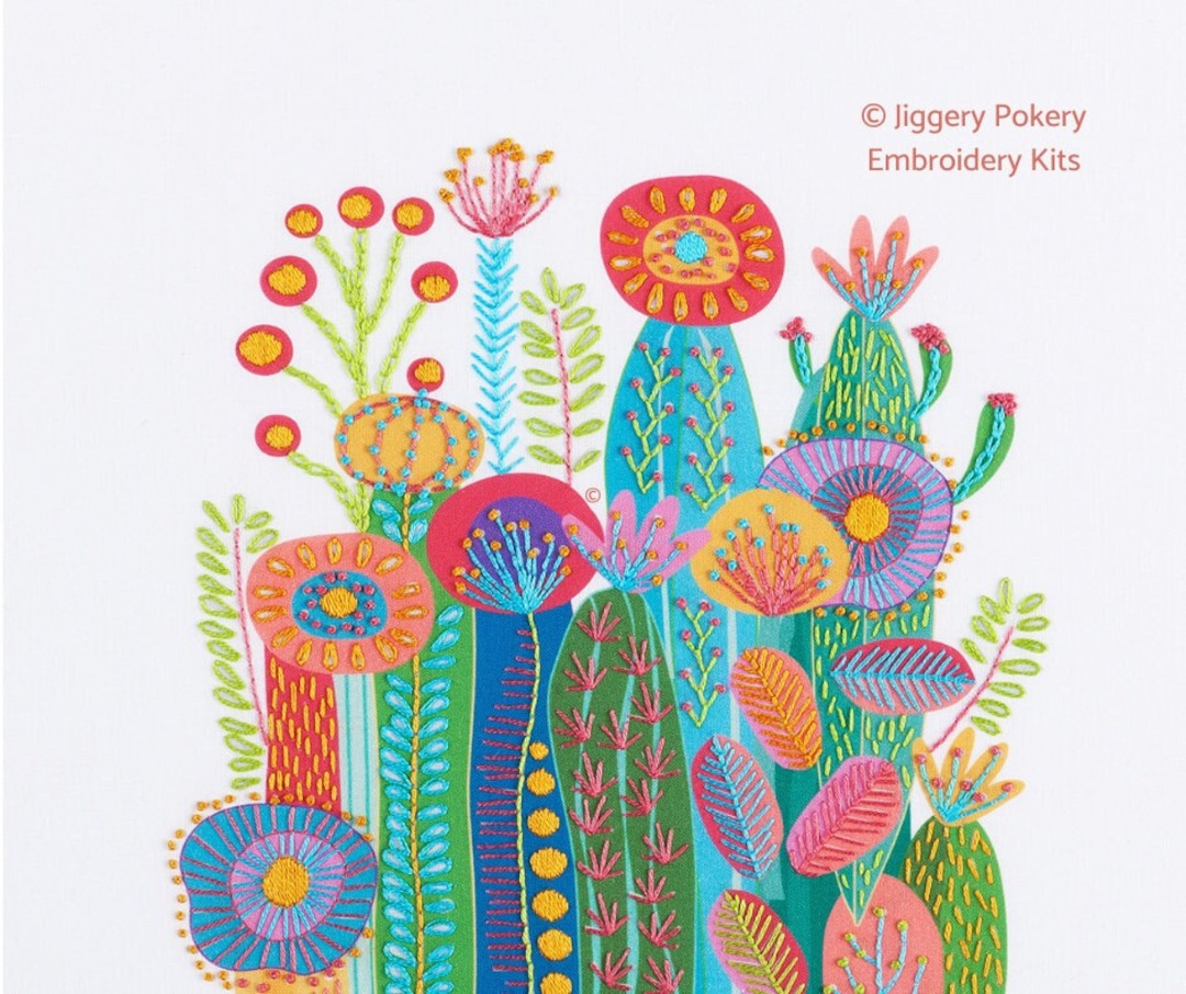 Cactus Embroidery Kit on Blue or White Background. Adult Craft - Etsy