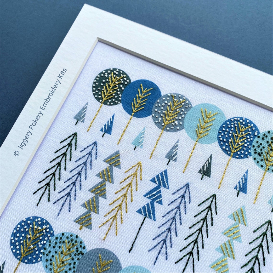 Scandi Trees Embroidery Pattern. Slate Blue Green Gold and | Etsy UK