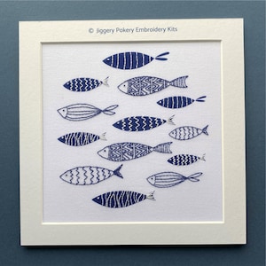 Blue Fish Embroidery Kit. Scandi Design. Embroidered Wall Art. - Etsy