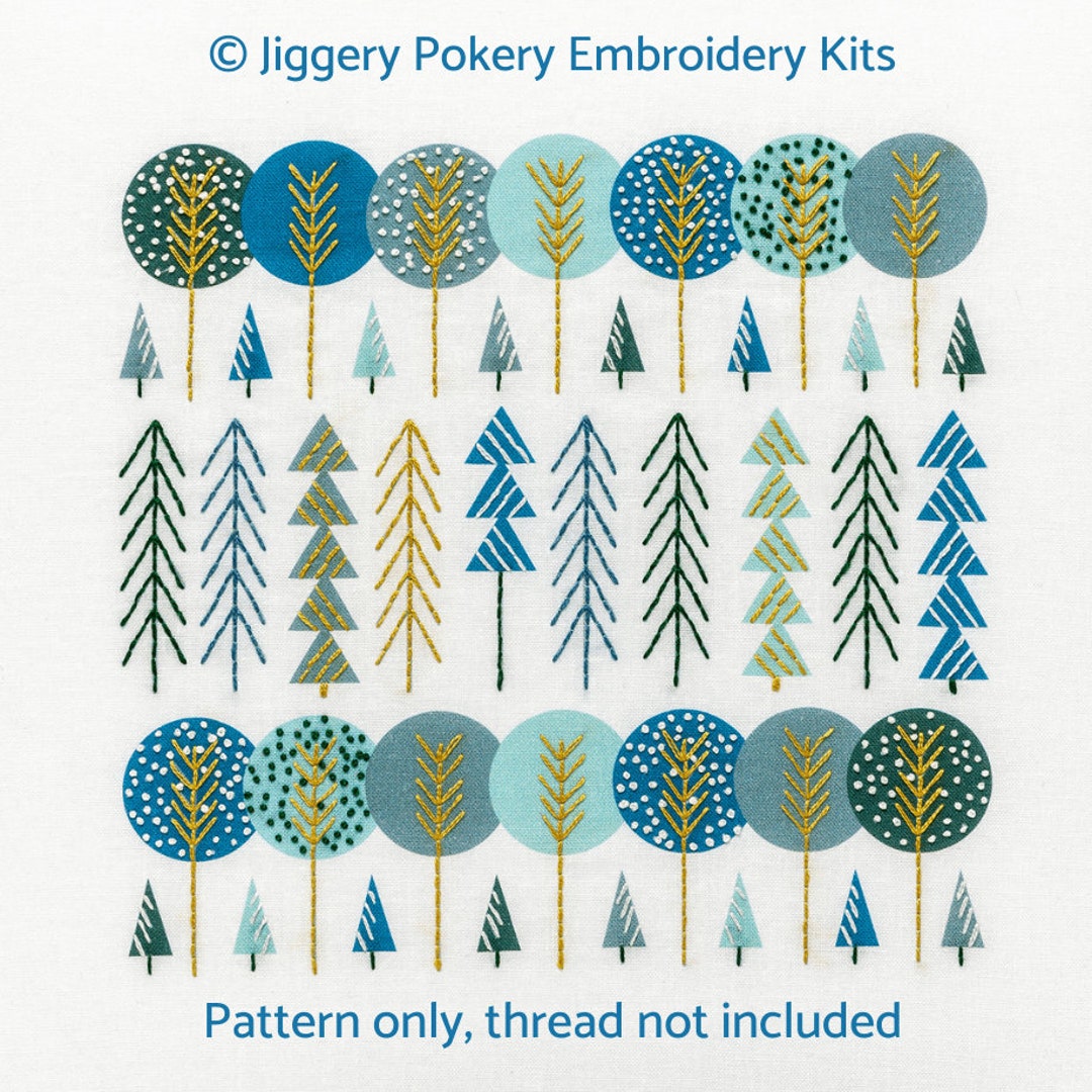 Scandi Trees Embroidery Pattern. Slate Blue Green Gold and - Etsy UK