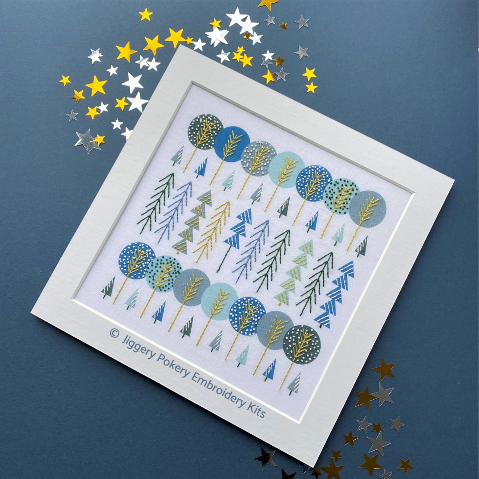 Scandi Trees Embroidery Pattern. Slate Blue Green Gold and | Etsy UK