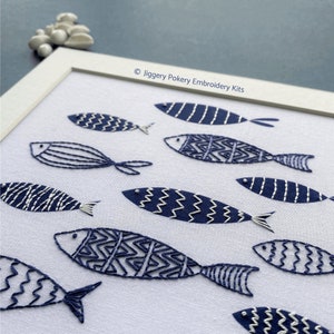 Blue Fish Embroidery Kit. Scandi Design. Embroidered Wall Art. - Etsy