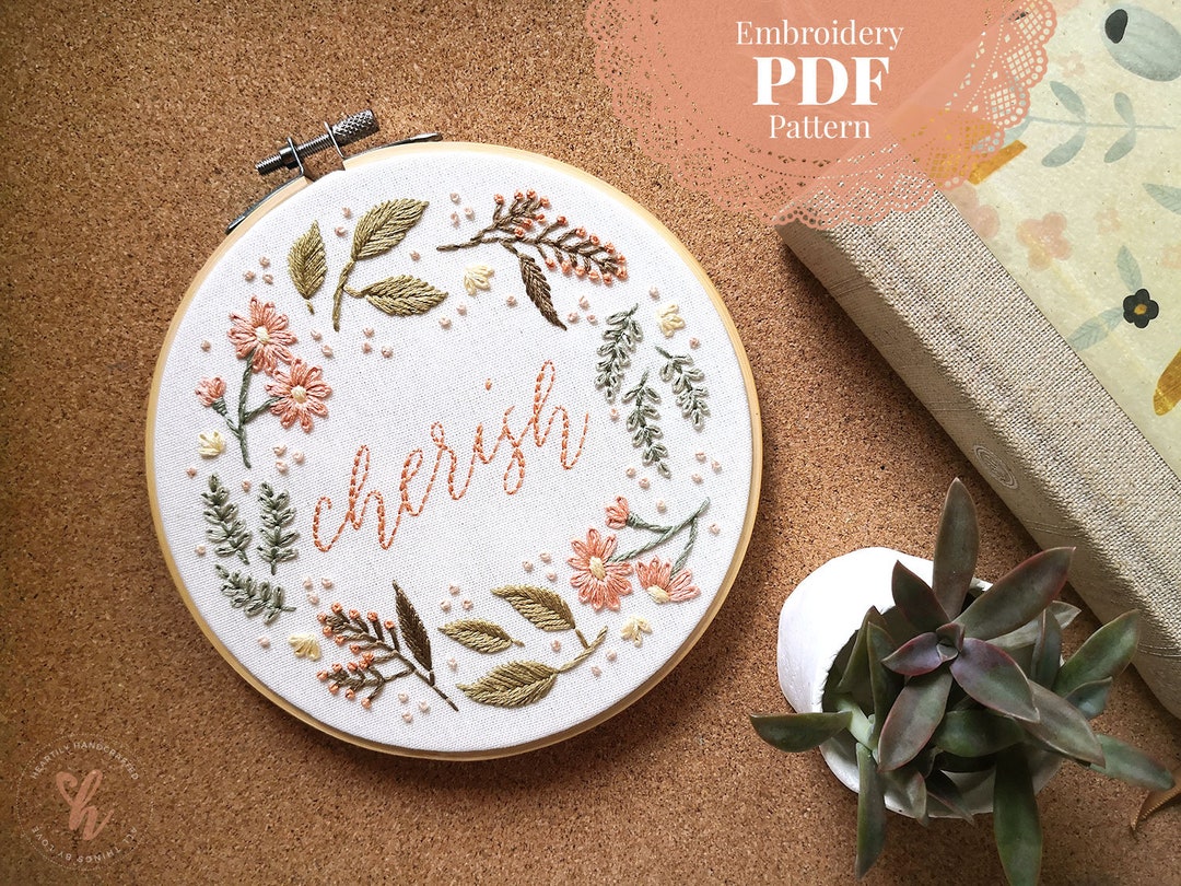 Cherish Floral Wreath Hand Embroidery PDF Pattern | DIY Embroidery ...