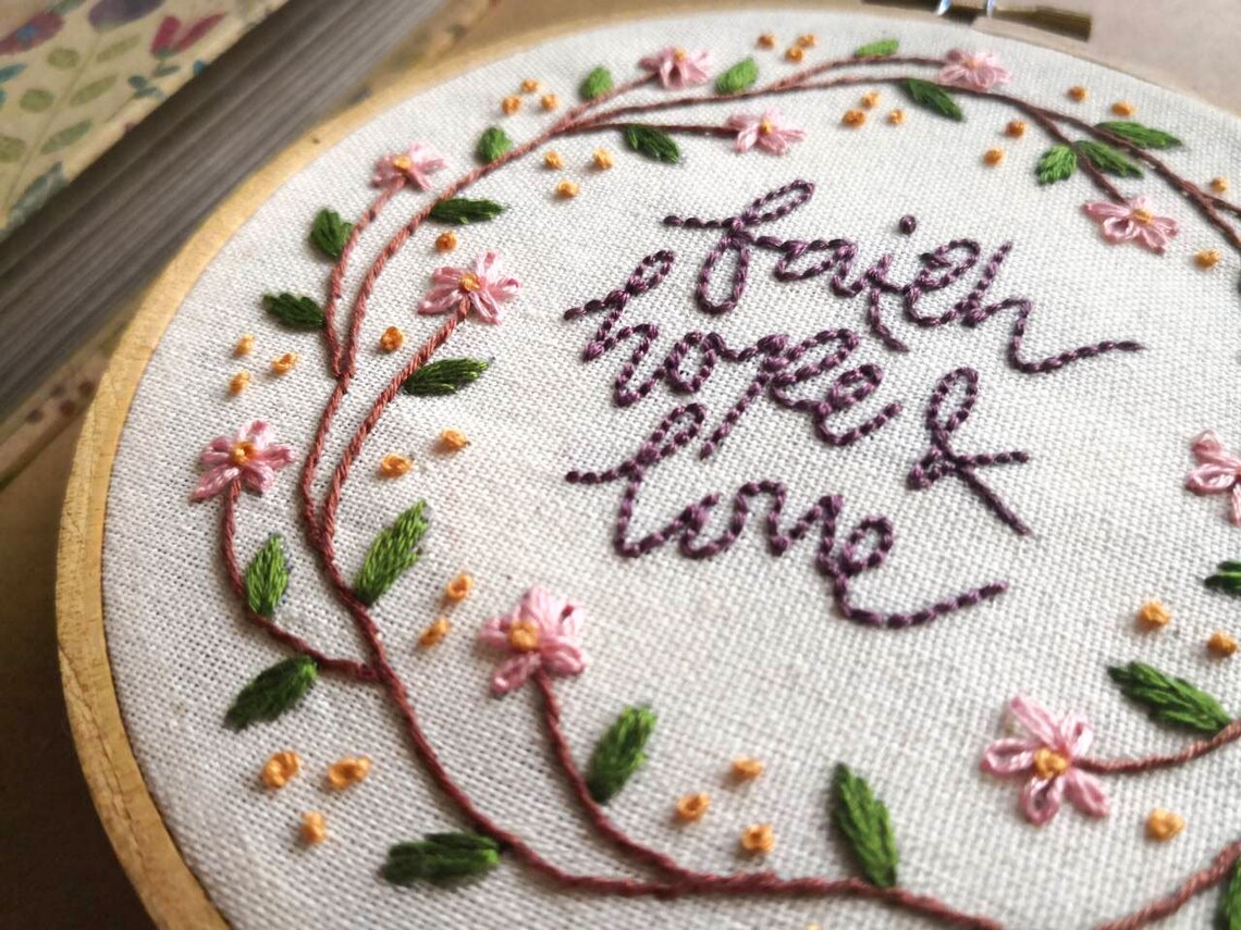 Faith, Hope & Love Floral Hand Embroidery PDF Pattern | DIY Embroidery ...