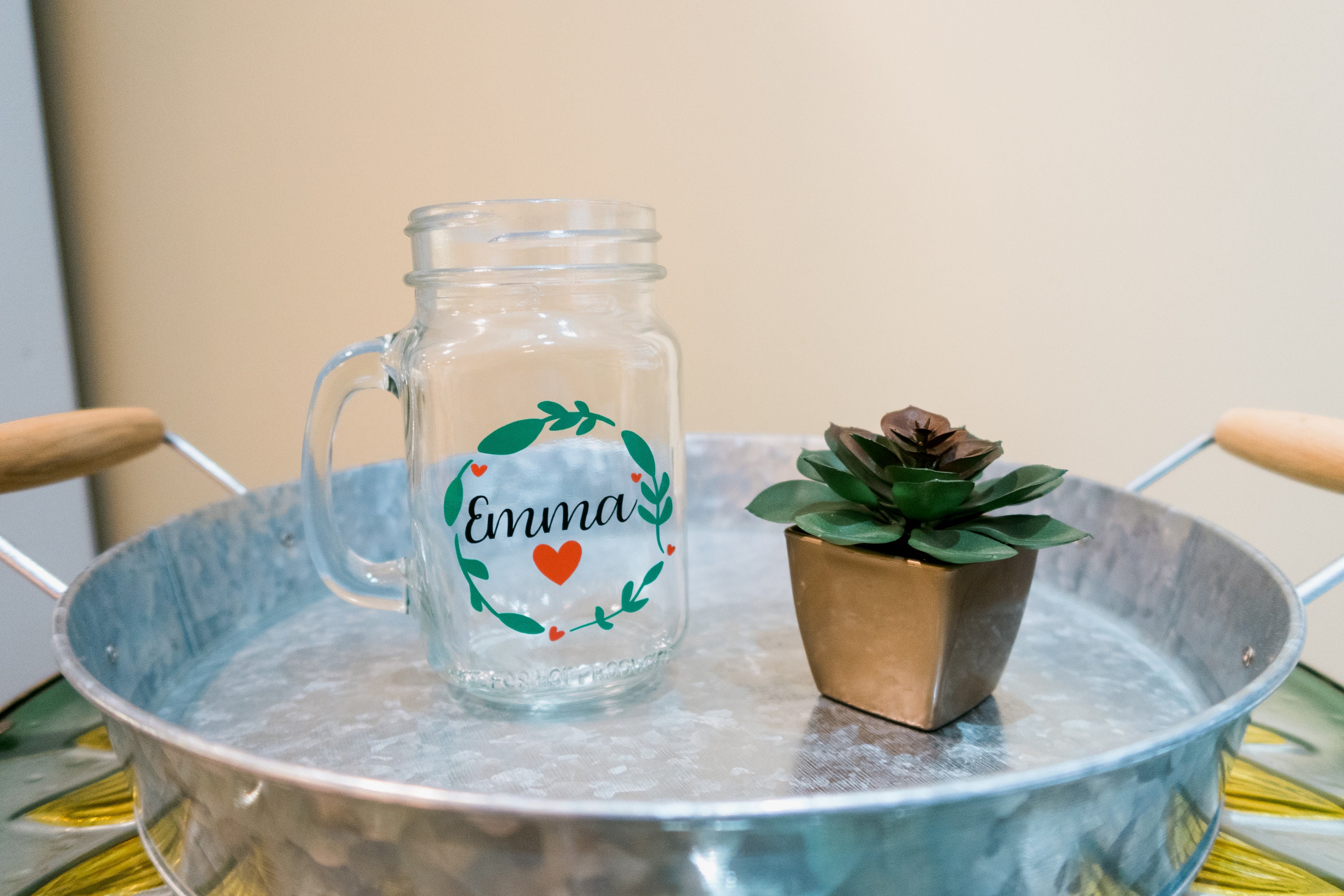 Personalized Mason Jar Mug With Eucalyptus Wreath Custom Mason Jar ...