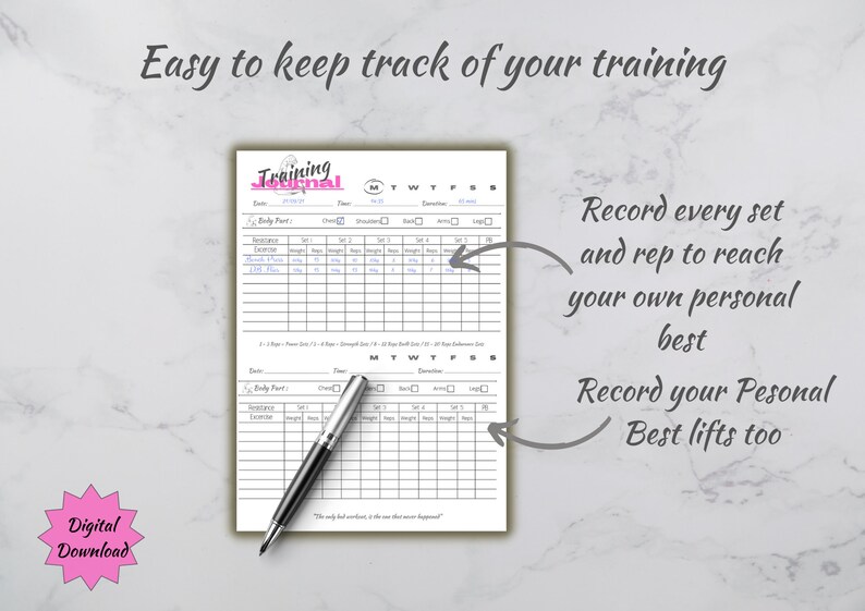 Printable Weight Training Log | Workout Tracker | Training Journal ...