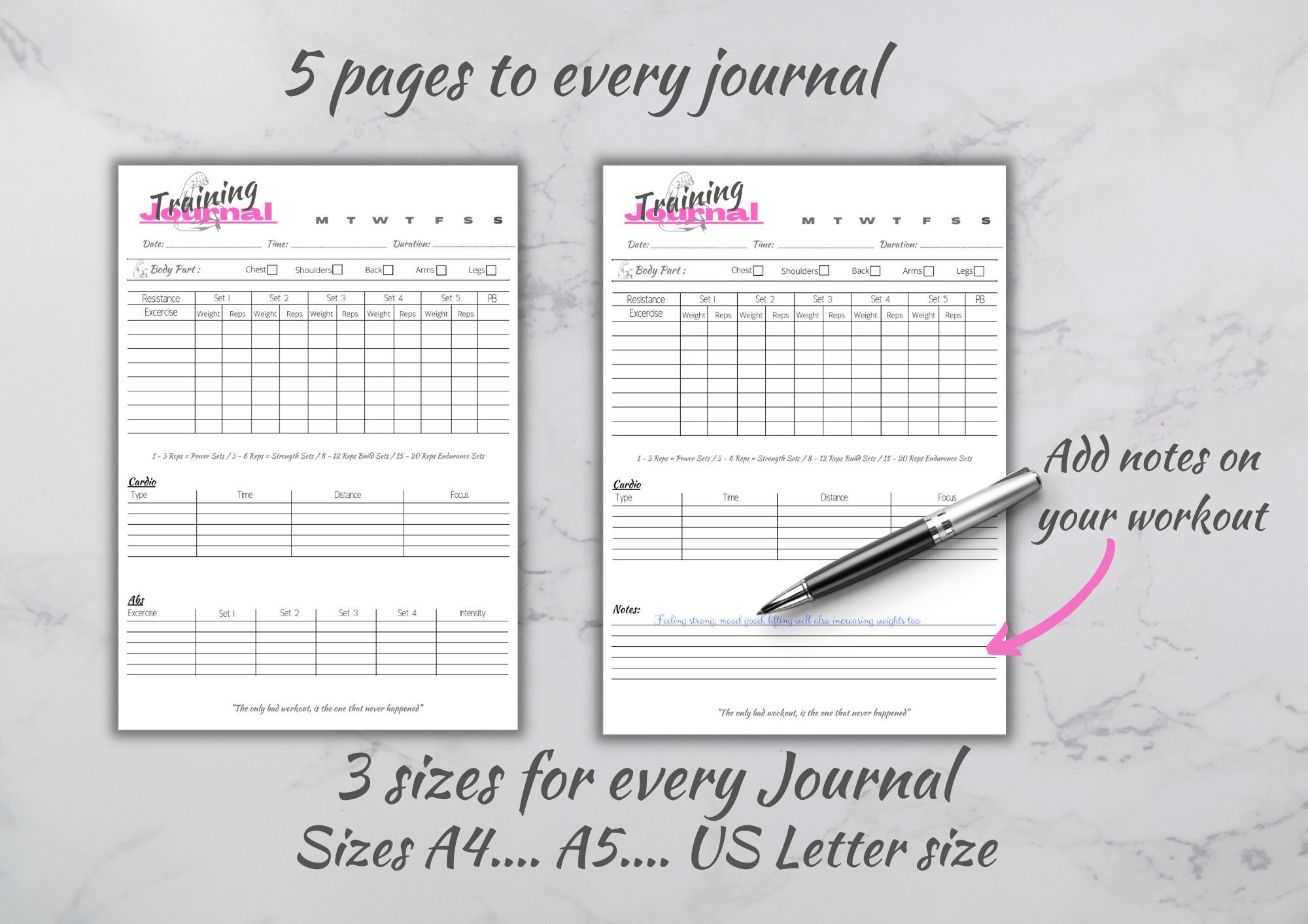 Printable Weight Training Log | Workout Tracker | Training Journal ...