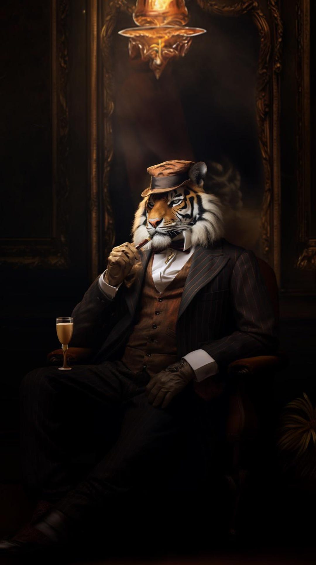 Metal Art Sign, Tiger Enjoying a Fine Cigar in a Classic Oil Painting ...
