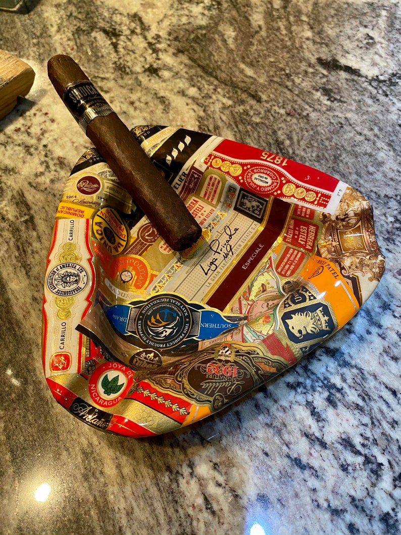 Custom Order Triangular Ashtray Covered With Cigar Bands - Etsy
