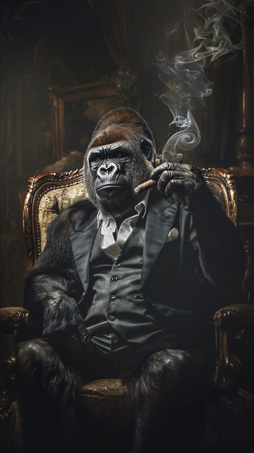 Metal Art Sign, Gorilla Smoking Cigar in a Classic Oil Painting Style ...