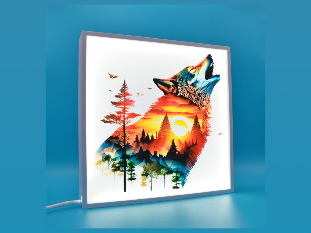Howling Wolf LED Light Box: Sunset Landscape Night Lamp - Etsy