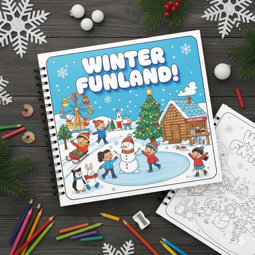 Winter Themed Coloring Book for Children: Easy Printable Activity ...