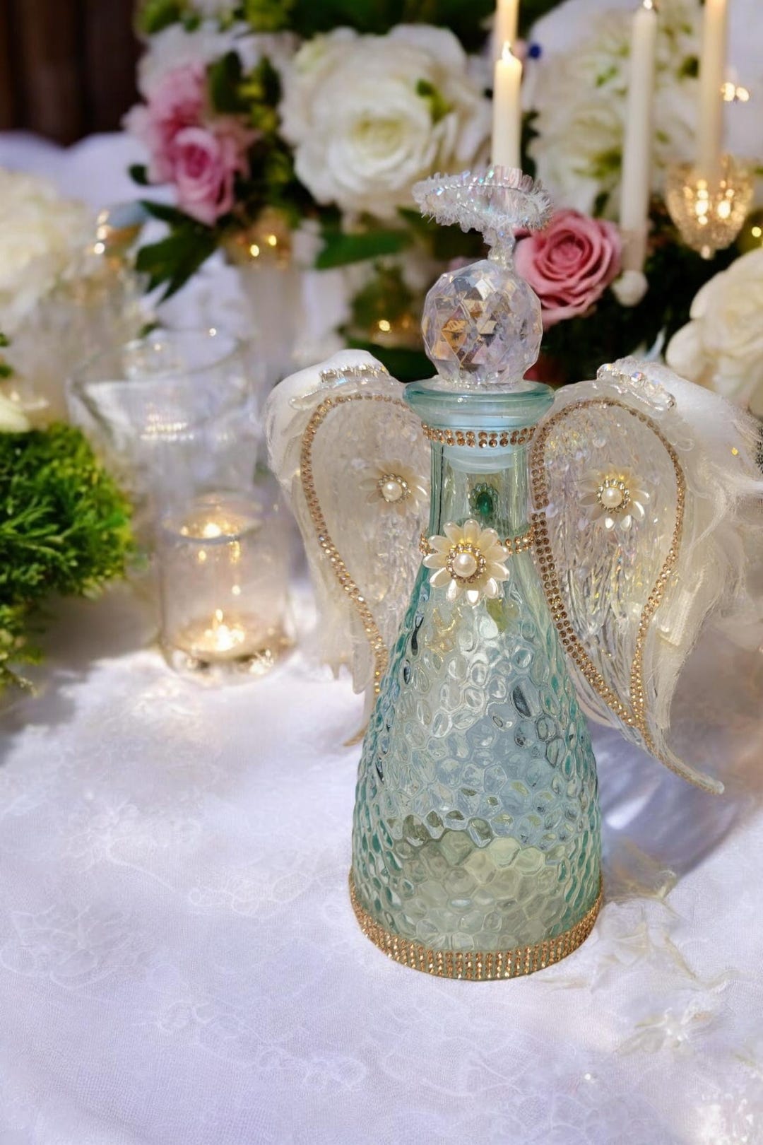 Hammered Glass Bottle Angel With Light - Etsy