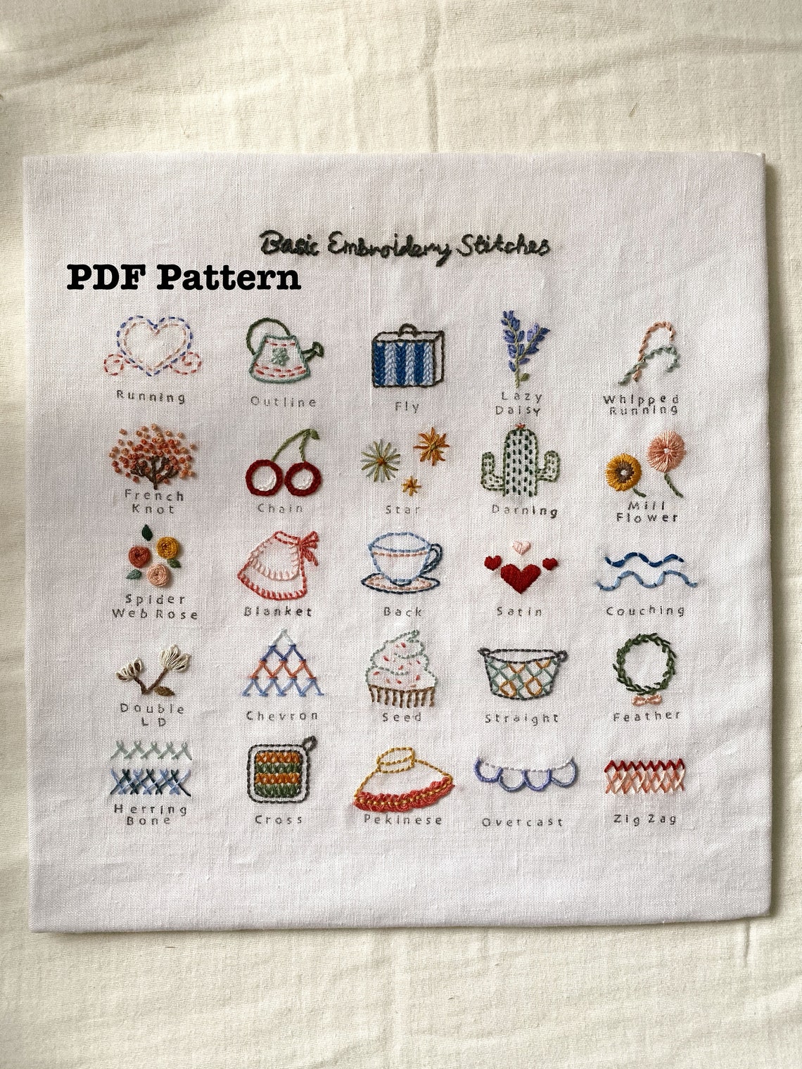 Basic Embroidery Stitch Sampler PDF Pattern for Beginners - Etsy
